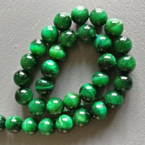 Lot de 10 perles d'agathe verte rondes en pierre naturelle 10 mm. - Un ...