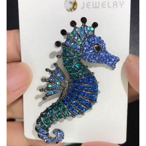 Broche bijou épingle poisson hippocampe strass cristal en acier. - Un ...
