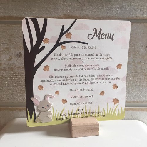 Menu thème animaux de la forêt renard - raton - biche - lapin ...