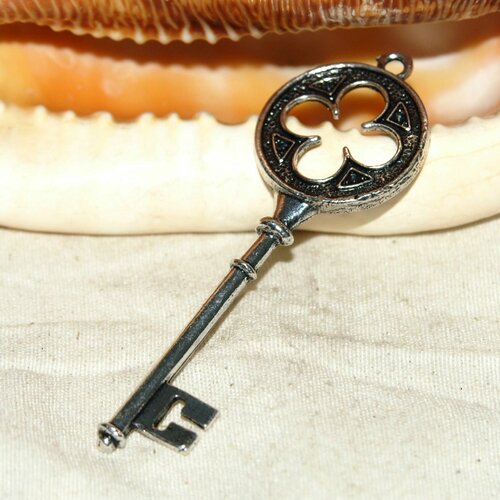 Clé stylisée argent, clé trèfles argenté, clé trèfle stylisée, clé ...