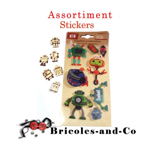 Stickers robot 3d, couleurs : fun avec un sachet de 6 robots bois ...