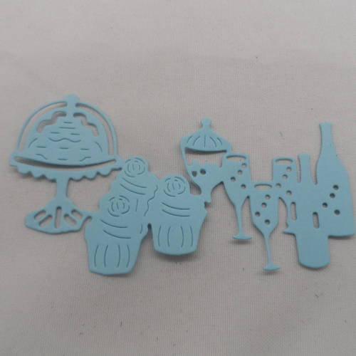 N°610 d'une "frise" buffet gâteaux verres bouteilles en papier bleu ...