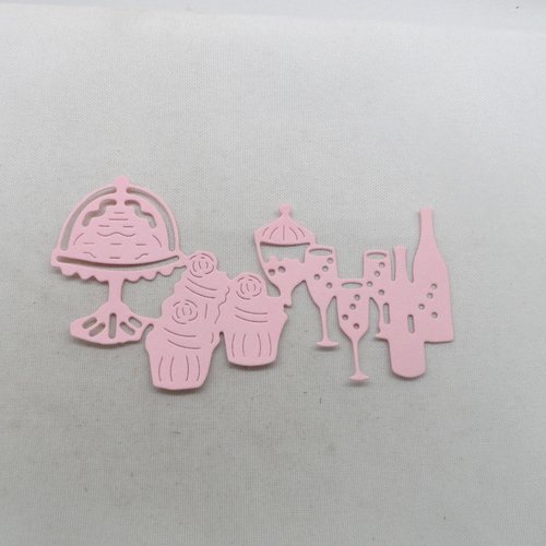 N°610 d'une "frise" buffet gâteaux verres bouteilles en papier rose ...