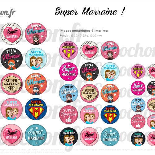 Super marraine ☆ 45 images digitales rondes 30 25 et 20 mm maman tata ...