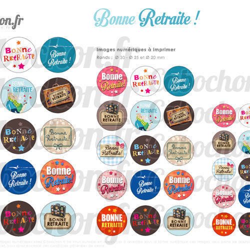 Bonne retraite ! ☆ 45 images digitales rondes 30 25 et 20 mm retraité ...
