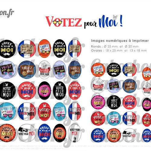 Votez pour moi ☆ 60 images digitales rondes 25 et 20 mm et ovales 18x25 ...