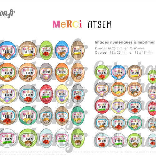 Merci atsem lll ☆ 60 images digitales / numériques rondes 25 et 20 mm ...