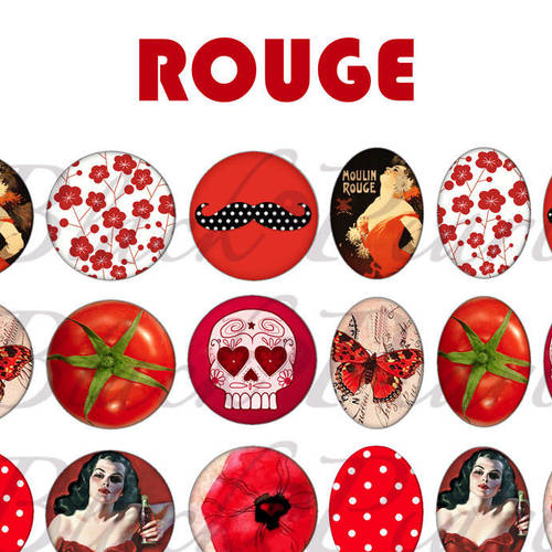 °rouge° - page de collage digital cabochons - 60 images - Un grand marché