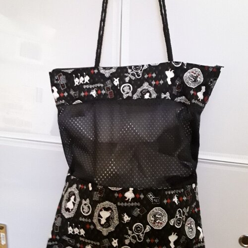 Sac filet noir a fruits , légumes , épaule, petites filles , coton , et ...