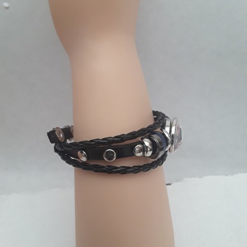 Bracelet, bruce springsteen , cuir noir, ajustable, de 20 a 22cm ...