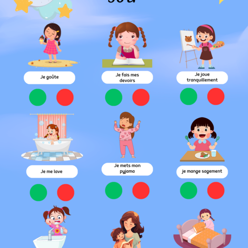 Tableaux de routines, affiches routines filles, matin et soir ...