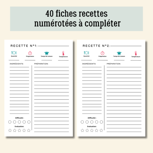 40 fiches de recettes à imprimer et à compléter, fiches recettes de ...