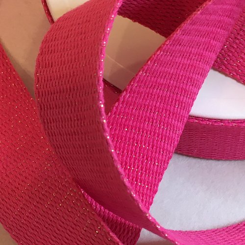 Sangle bagagère, coton, couleur rose fuschia paillettes or, largeur 30 ...