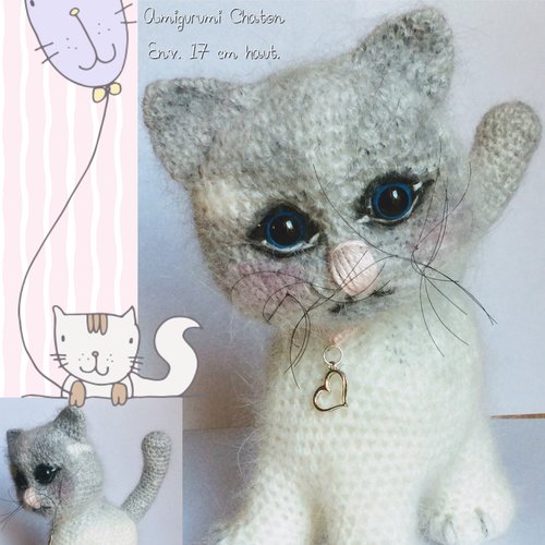Sur commande chaton yeux bleus en crochet - Un grand marché