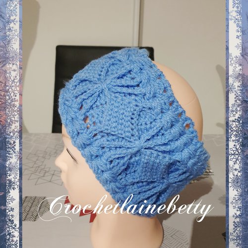 Bandeau cache oreille femme crochet, laine bleu - Un grand marché