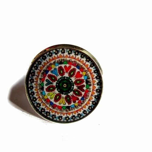 Bague mandala multicolore, rosace, inde, fleurs, multicolore, hippie ...