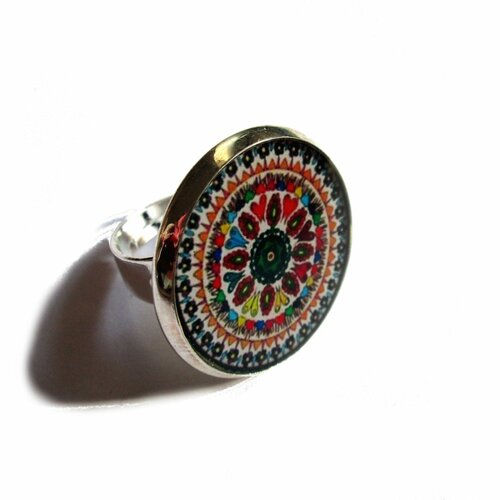 Bague mandala multicolore, rosace, inde, fleurs, multicolore, hippie ...
