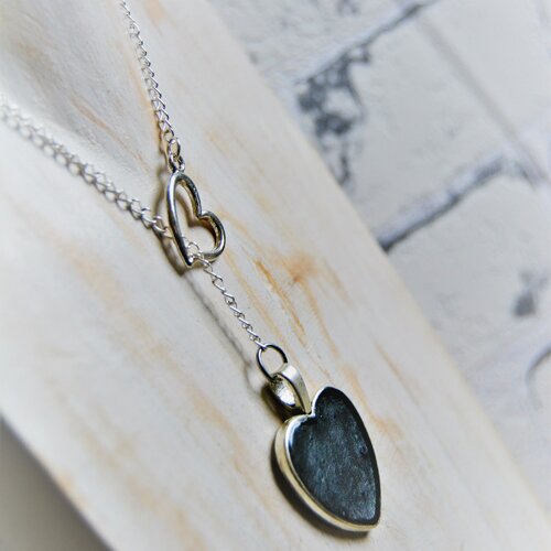 Collier lasso cœur noir argent chaîne coulissante pendentif st valentin ...