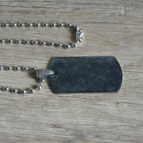 Chaîne homme plaque militaire noir collier pendentif acier inoxydable ...