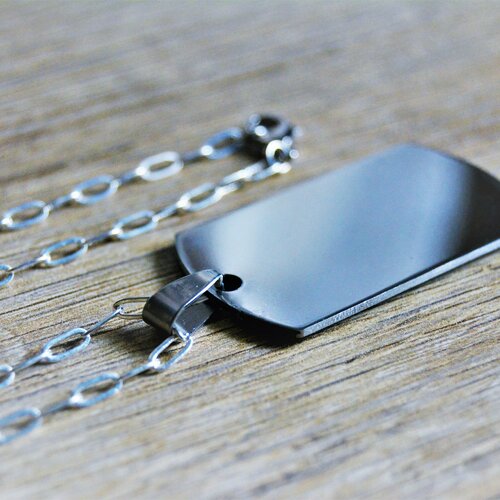 Chaîne homme plaque militaire noir collier pendentif acier inoxydable ...