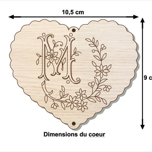 Coeur initiale en bois personnalisé style broderie ancienne, suspension ...