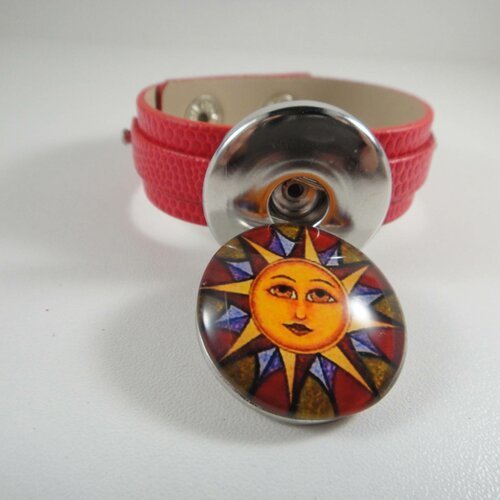 Bracelet réglable en cuir rouge avec maxi bouton pression ...