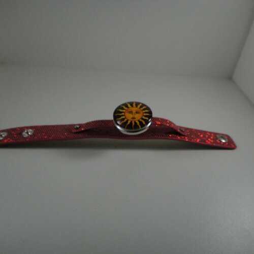 Bracelet réglable en cuir rouge brillant avec maxi bouton pression ...