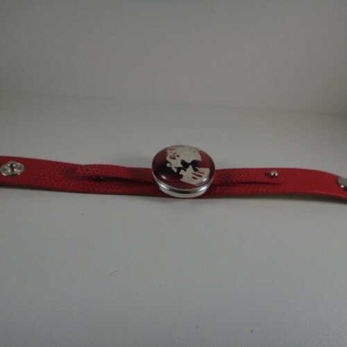 Bracelet réglable en cuir rouge avec maxi bouton pression ...