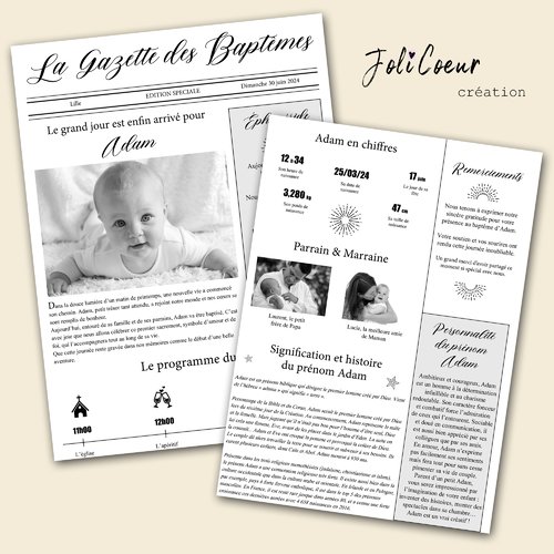 Gazette des baptêmes - imprimée - 50 exemplaires - journal de baptême ...