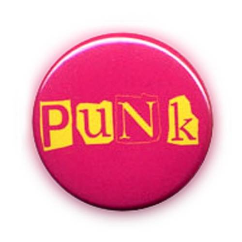 Badge punk logo jaune / rose oldie pop rock goth mode culture ø25mm ...