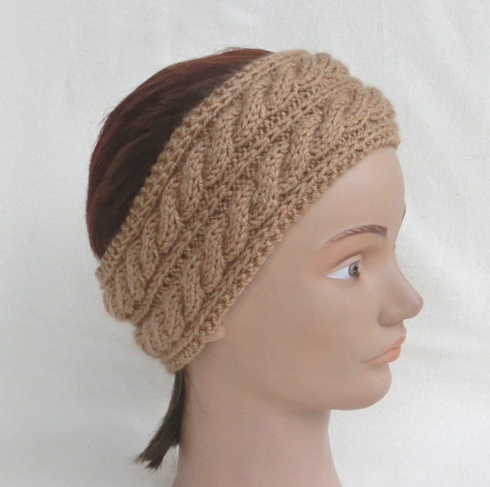 Bandeau, serre tête, headband, cache oreilles, femme, en laine, marron/camel, torsade/irlandais ...