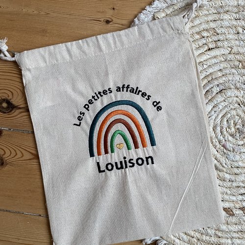Pochon brodé et personnalisé au prénom de l’enfant 25x30cm modèle arc ...
