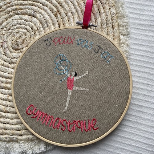 Cercle tambourin brodé j'peux pas j'ai gymnastique - Un grand marché
