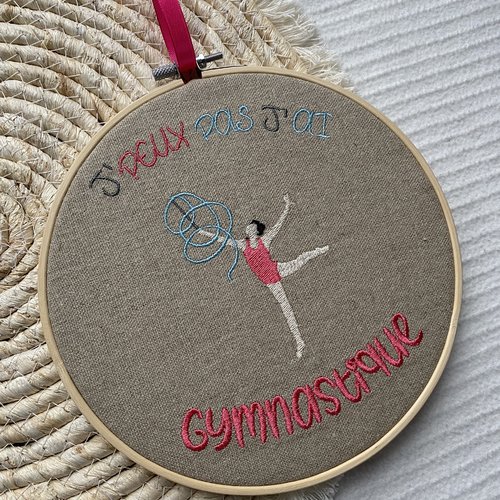 Cercle tambourin brodé j'peux pas j'ai gymnastique - Un grand marché