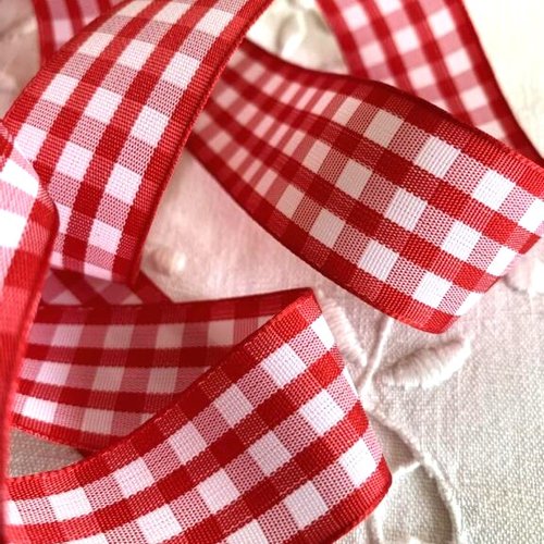 Ruban couleur vichy, rouge et blanc, en polyester, 25 mm de large ...