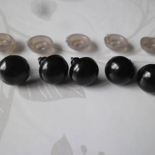 X 50 yeux de sécurité 10 mm rond noir œil de peluche/doudou+embouts ...