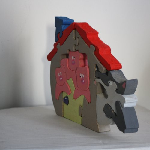 Puzzle en bois les trois petits cochons - Un grand marché