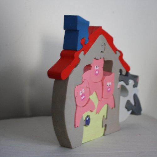 Puzzle en bois les trois petits cochons - Un grand marché