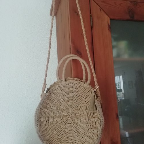 Sac panier rond en raphia, camel - Un grand marché