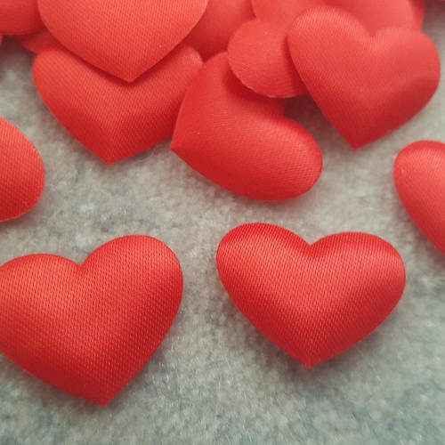 20 coeurs rouge 21mm en tissus satin bombé pour invitation carte ...