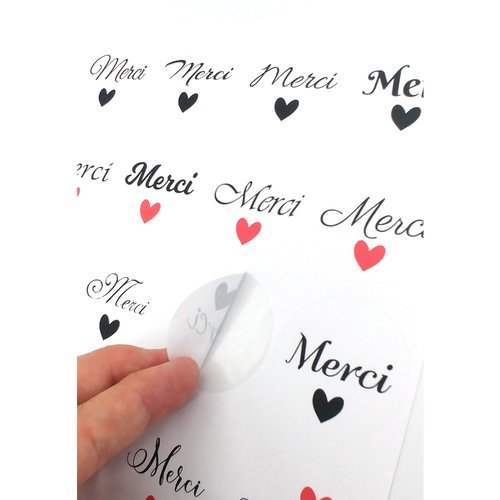 10 feuilles de sticker rond merci, 200 etiquettes autocollantes merci ...