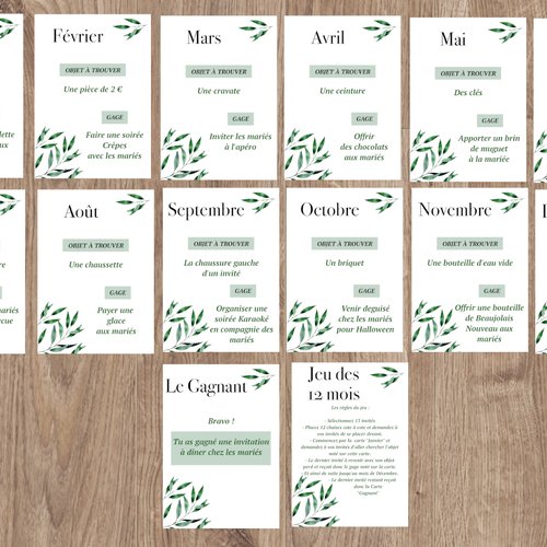 Jeu des 12 mois mariage, animation mariage, motif olivier, thème ...