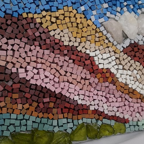 Tableau mosaïque contemporaine paysage de montagnes - Un grand marché