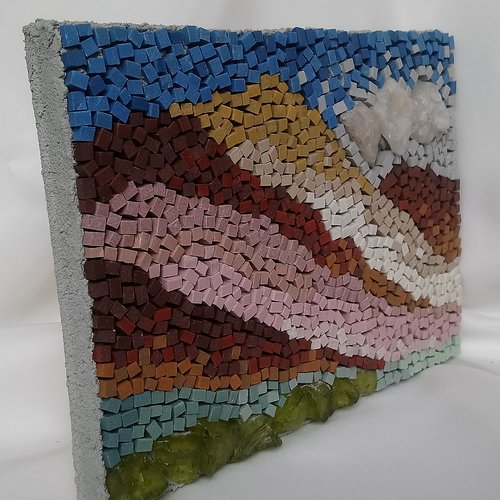 Tableau mosaïque contemporaine paysage de montagnes - Un grand marché