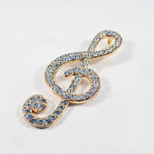 Grande clé de sol dorée avec cristaux swarovski argentés - Un grand marché