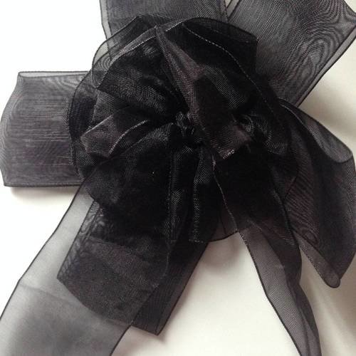 Grande fleur cocarde et noeuds en organza noir à customiser - Un grand ...