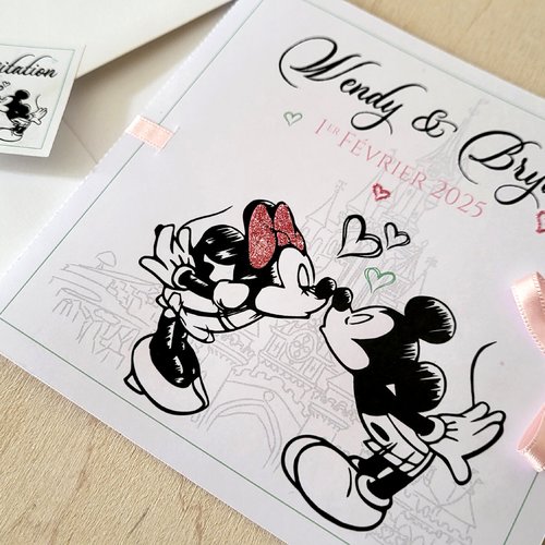 Faire-part / invitation mickey & minnie - mariage disney - pastel ...