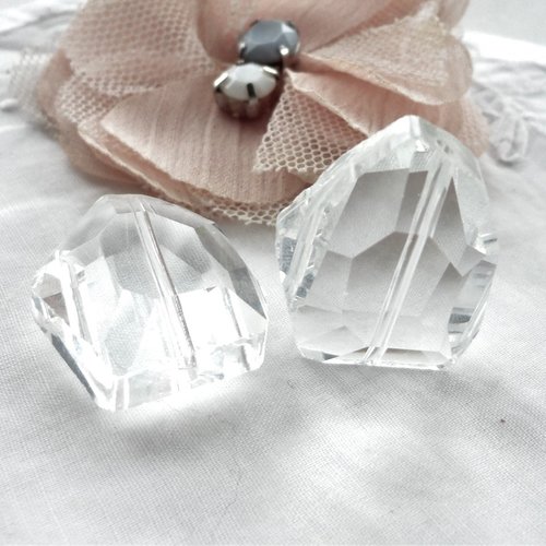 Grosse perle en verre transparente , perle multi face, verre cristal ...