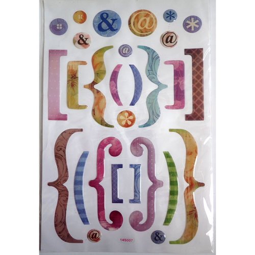 Stickers epoxy accolades, parenthèses, arobase bleu x 28 - Un grand marché