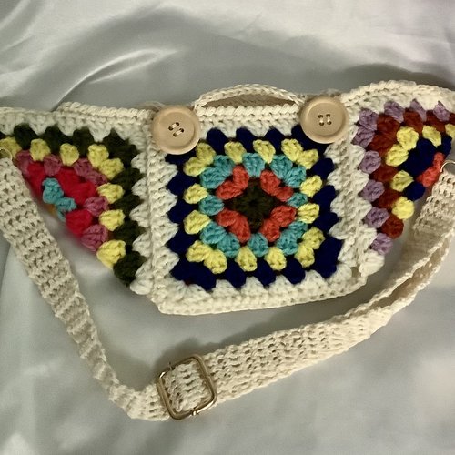 Chic pochette - sac - banane au crochet,multicolore fantaisie a carré ...